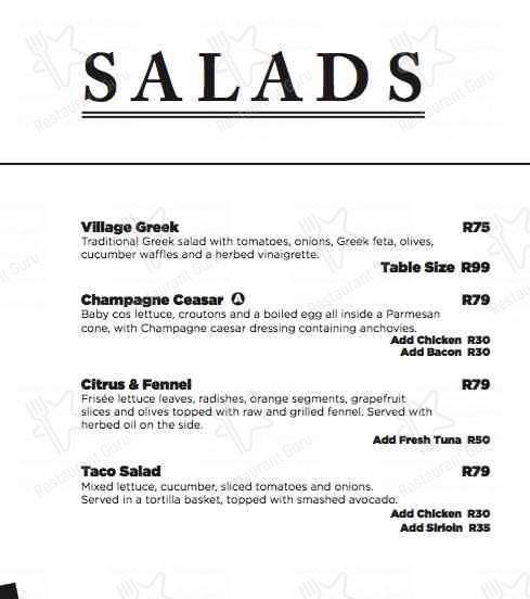 Menu at The Rock restaurant, Sandton, William Nicol Drive and Leslie Avenue