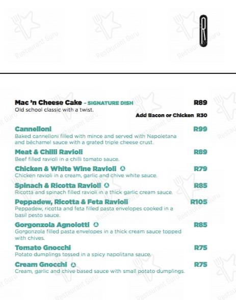 Menu at The Rock restaurant, Sandton, William Nicol Drive and Leslie Avenue