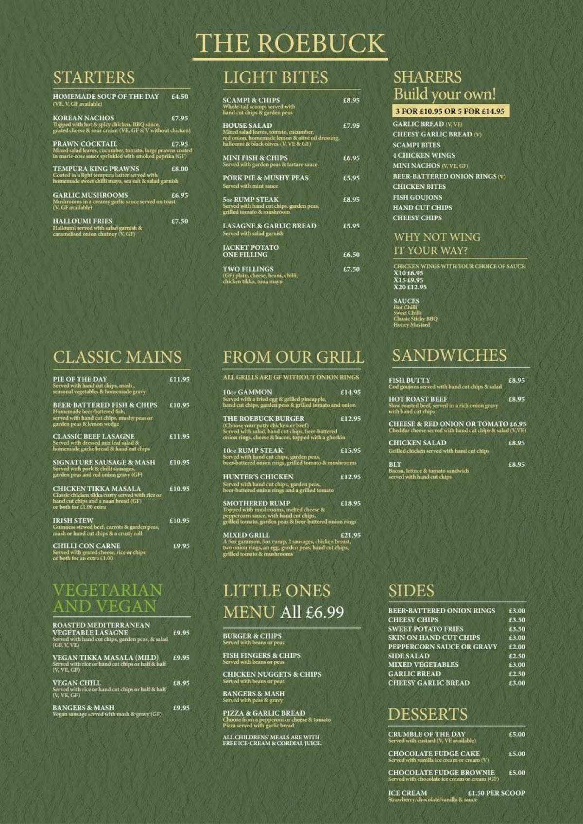 Menu at The Roebuck pub & bar, Keighley