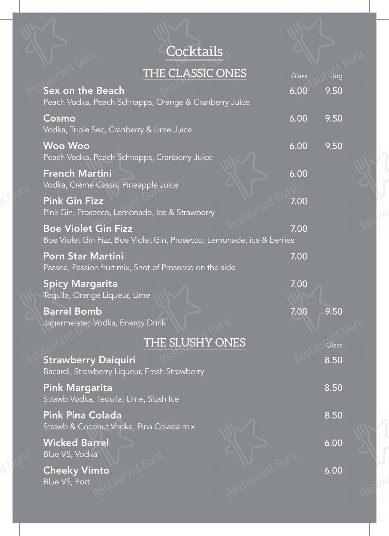 Menu at The Rolling Barrel, Glasgow