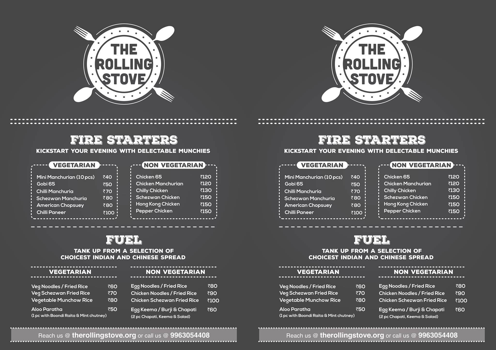 Menu at The Rolling Stove, Hyderabad, 1-120/3