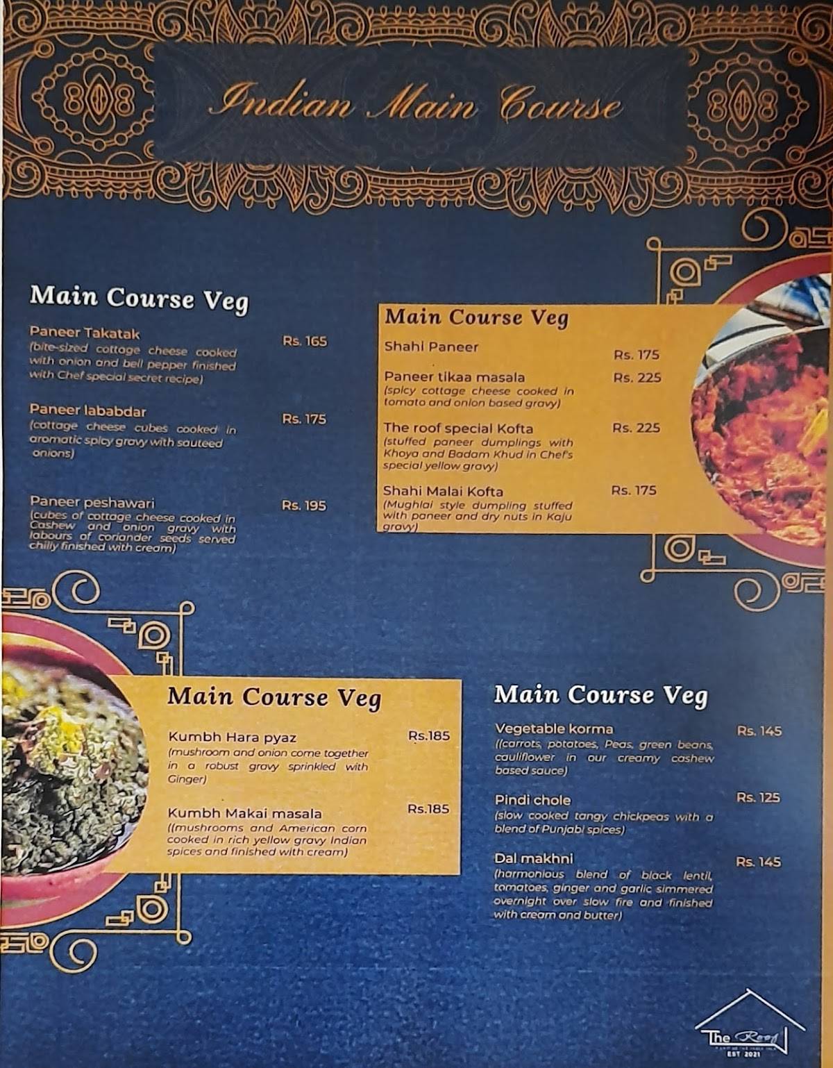 Menu at The Roof, Cooch Behar