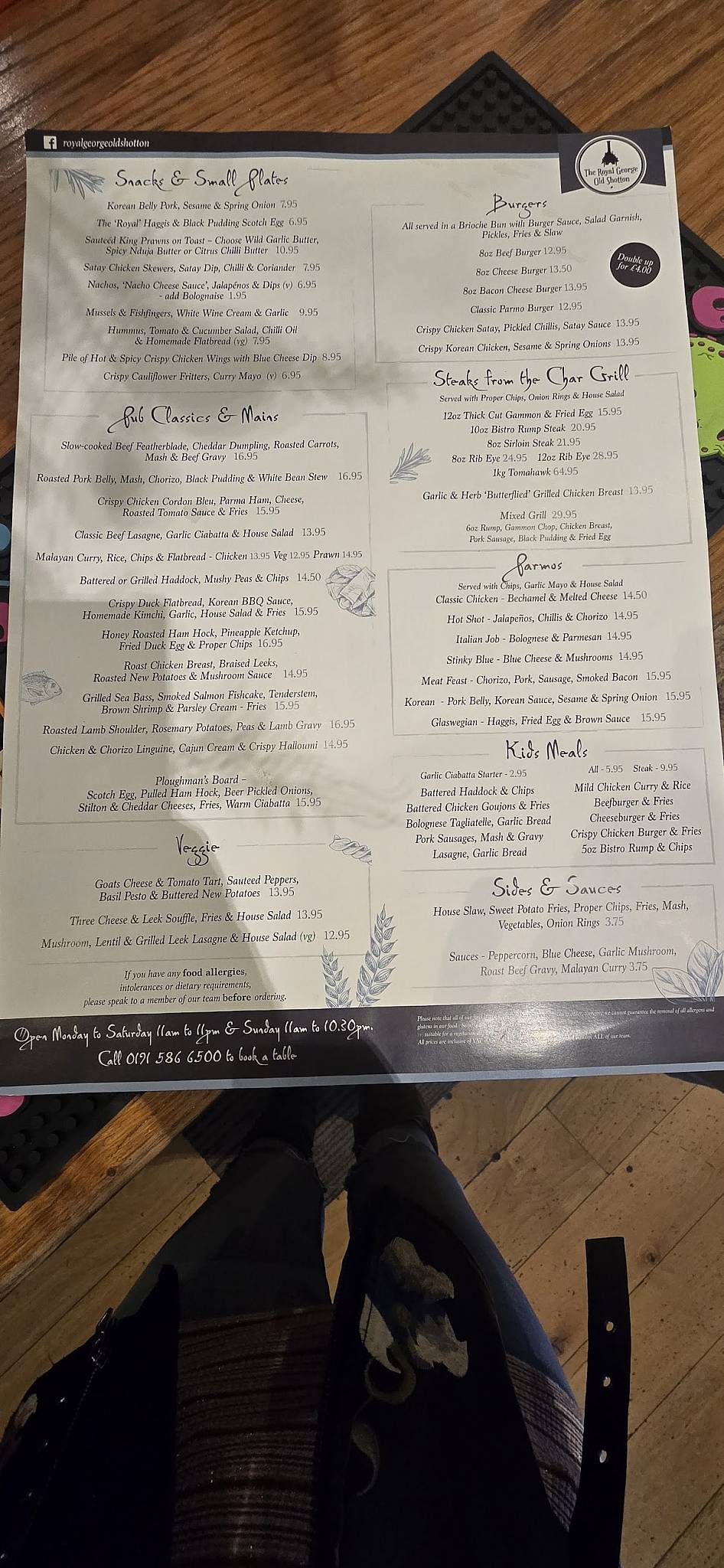 Menu at The Royal George pub & bar, Peterlee