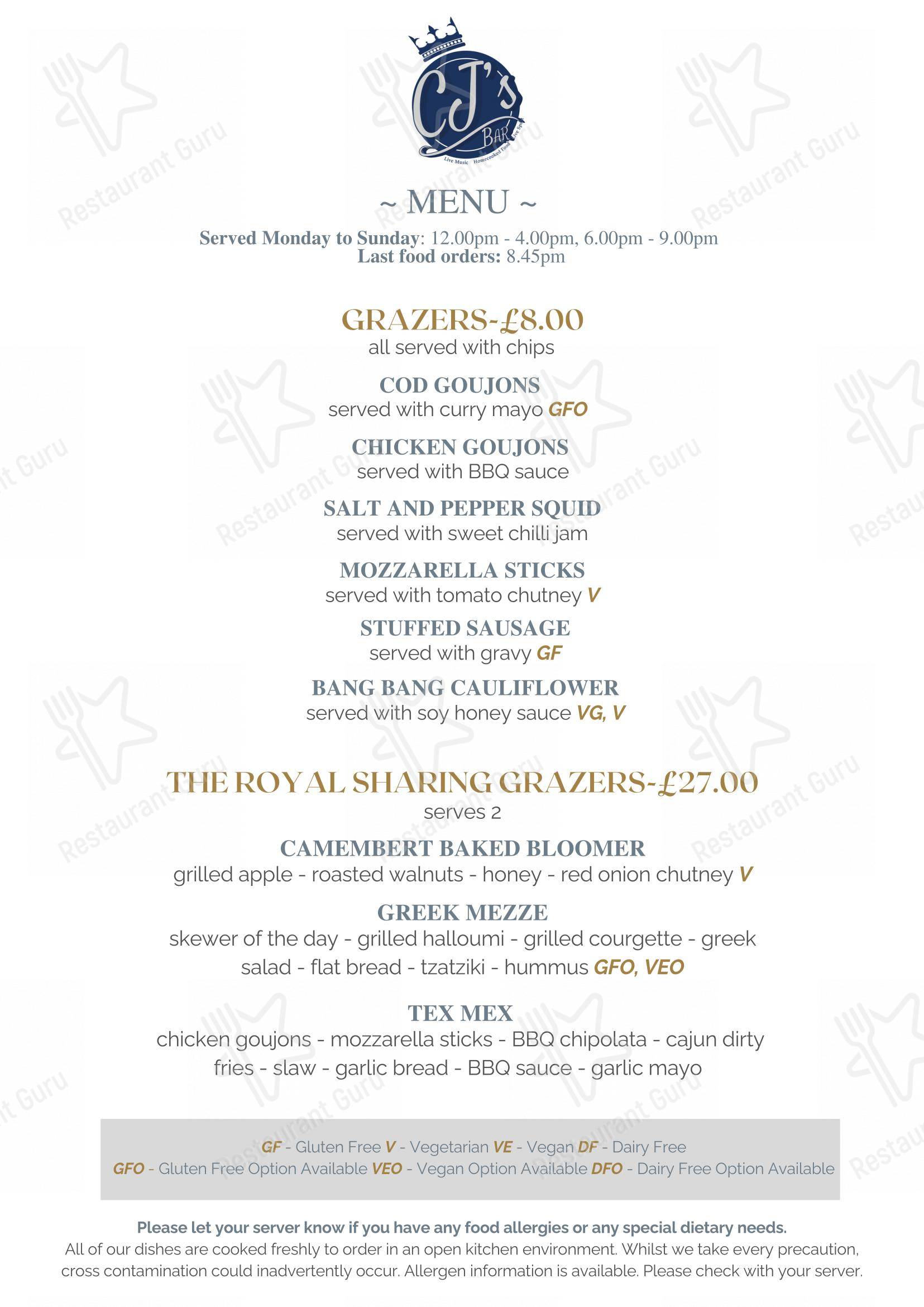 Menu at The Royal Hotel restaurant, Weston-super-Mare