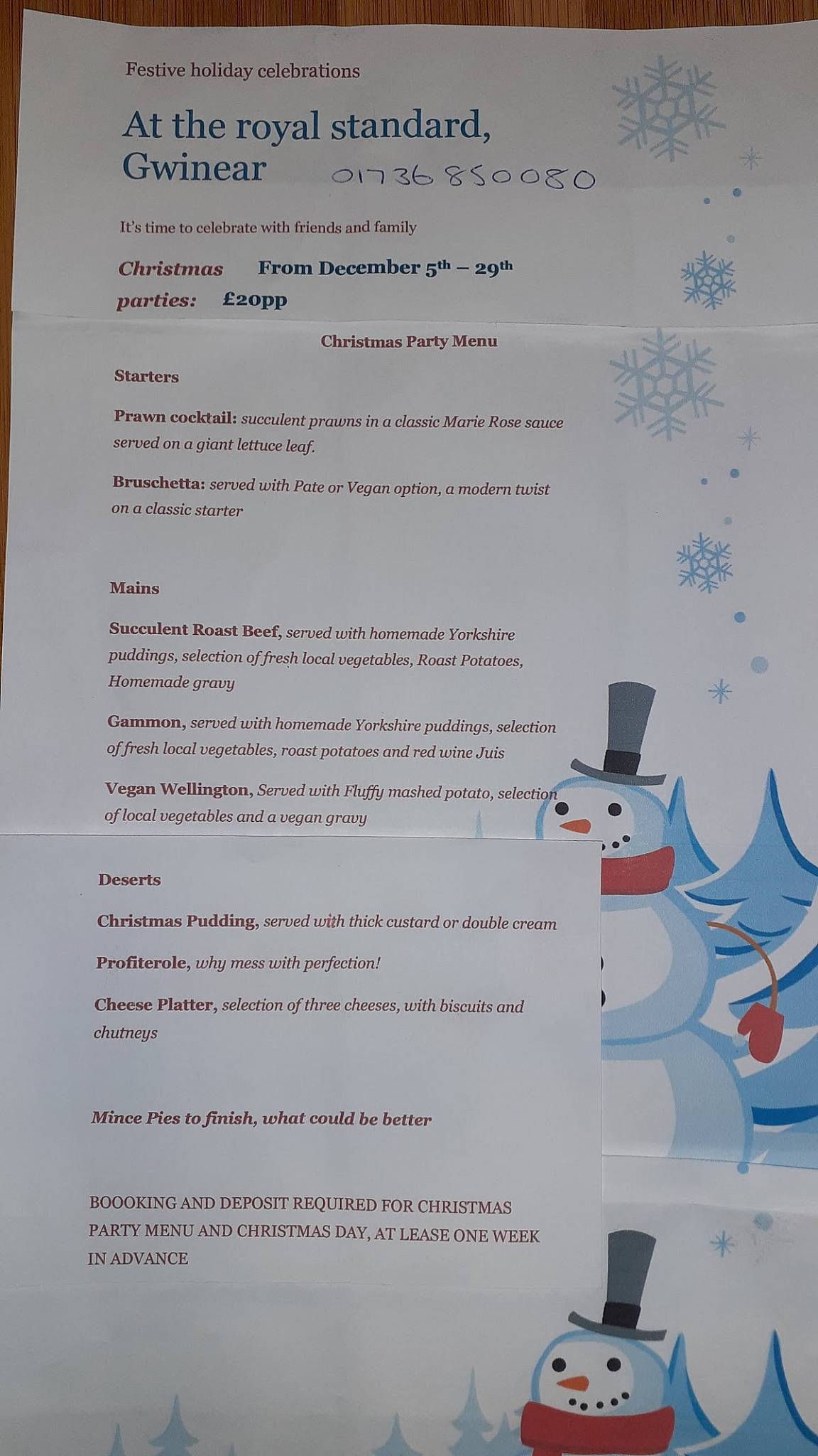 Menu at The Royal Standard pub & bar, Hayle