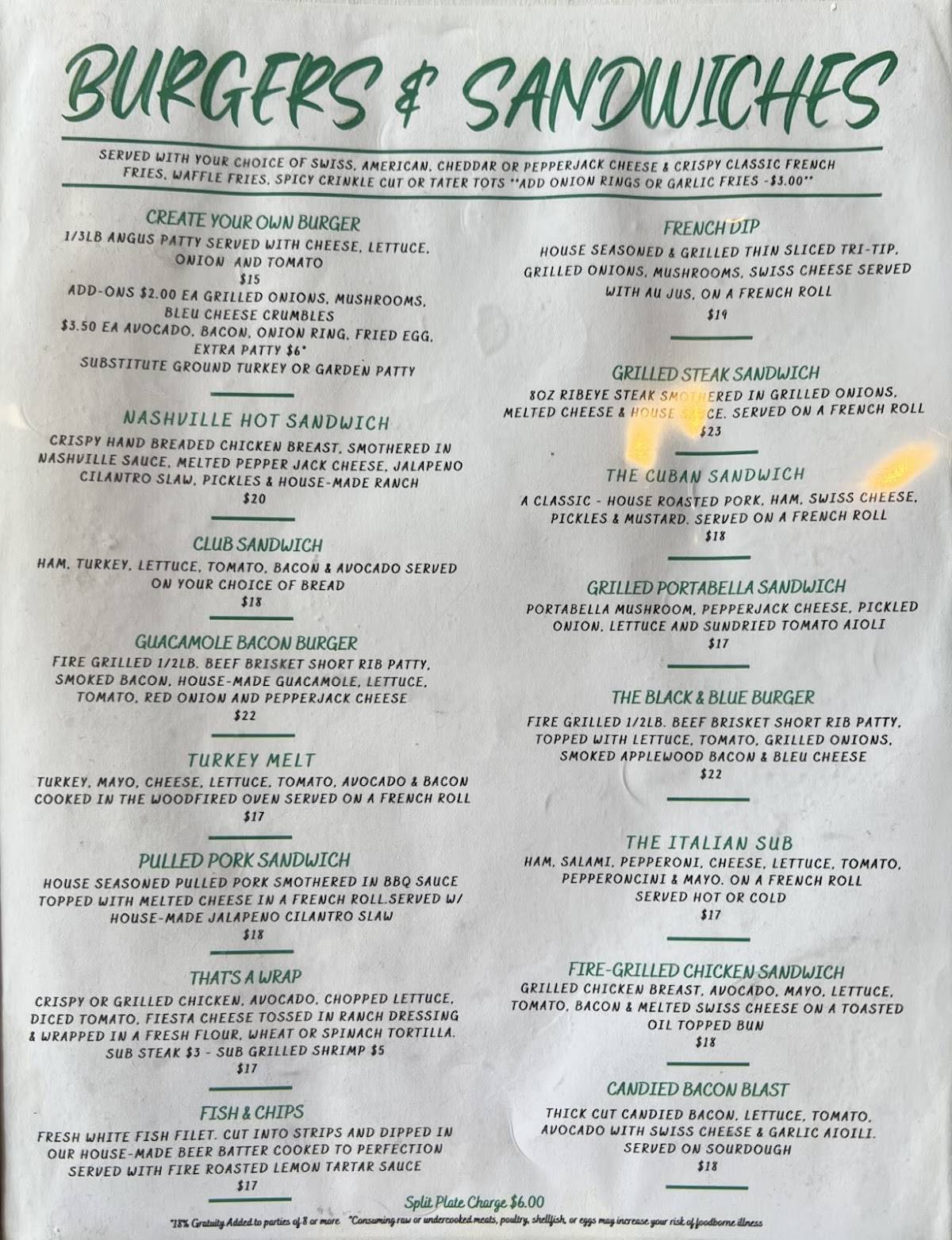 Меню The Sand Trap Bar & Grill, Чоучилла