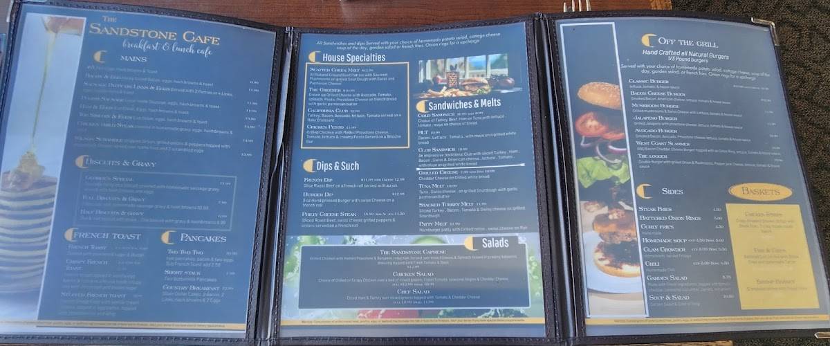 Menu at The Sandstone Cafe & Quarry Bar, Tenino