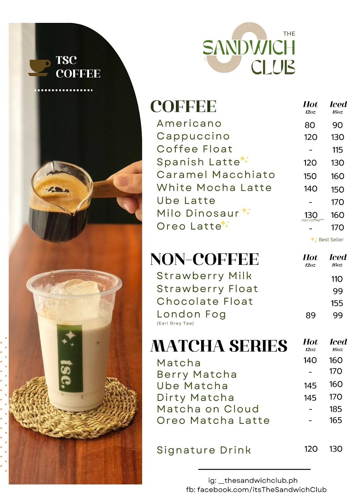 Menu at The Sandwich Club Café, Balagtas