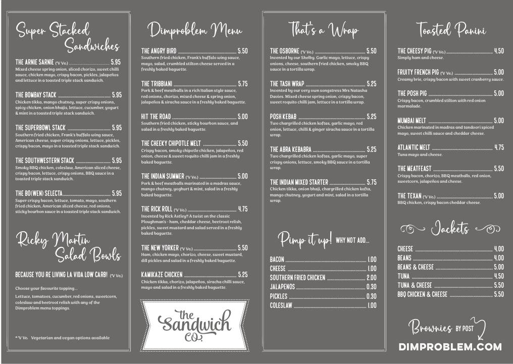 Menu at The Sandwich Co restaurant, Bridgend