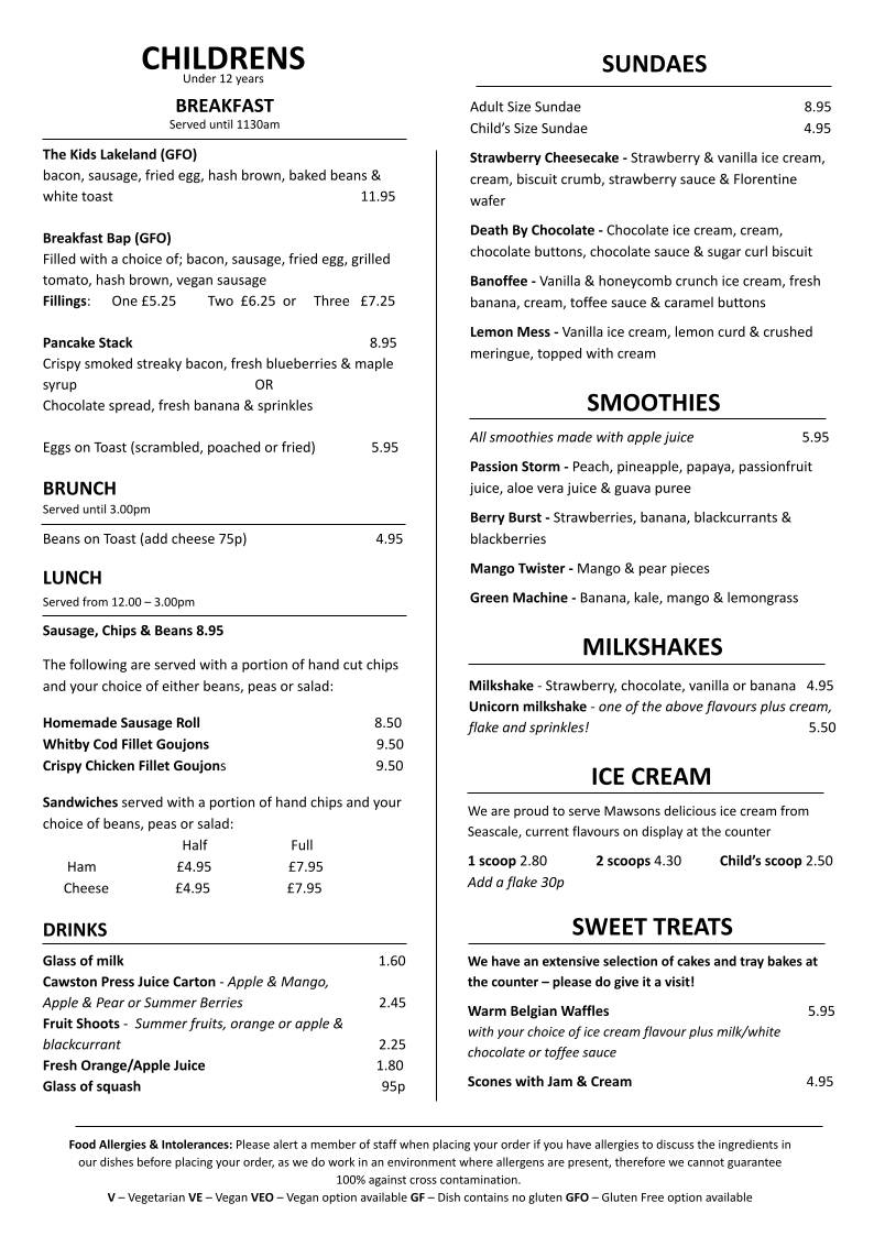 Menu at The Sawmill Cafe & Farm Shop, Wasdale
