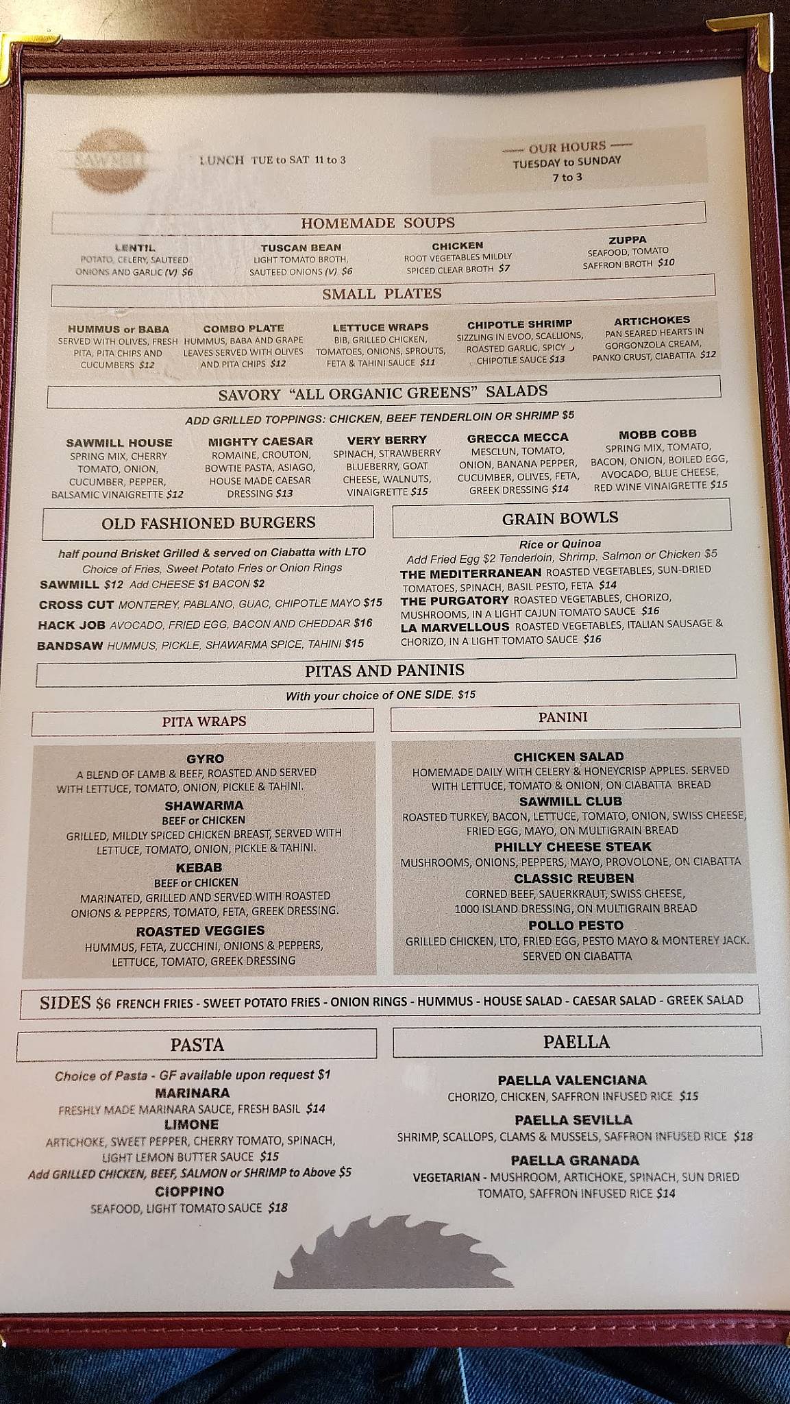 Carta del pub y bar The Sawmill, Rochester