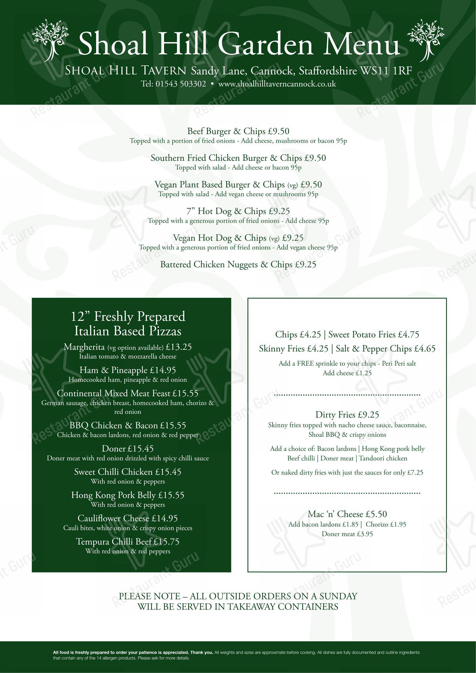 Menu at The Shoal Hill Tavern pub & bar, Cannock