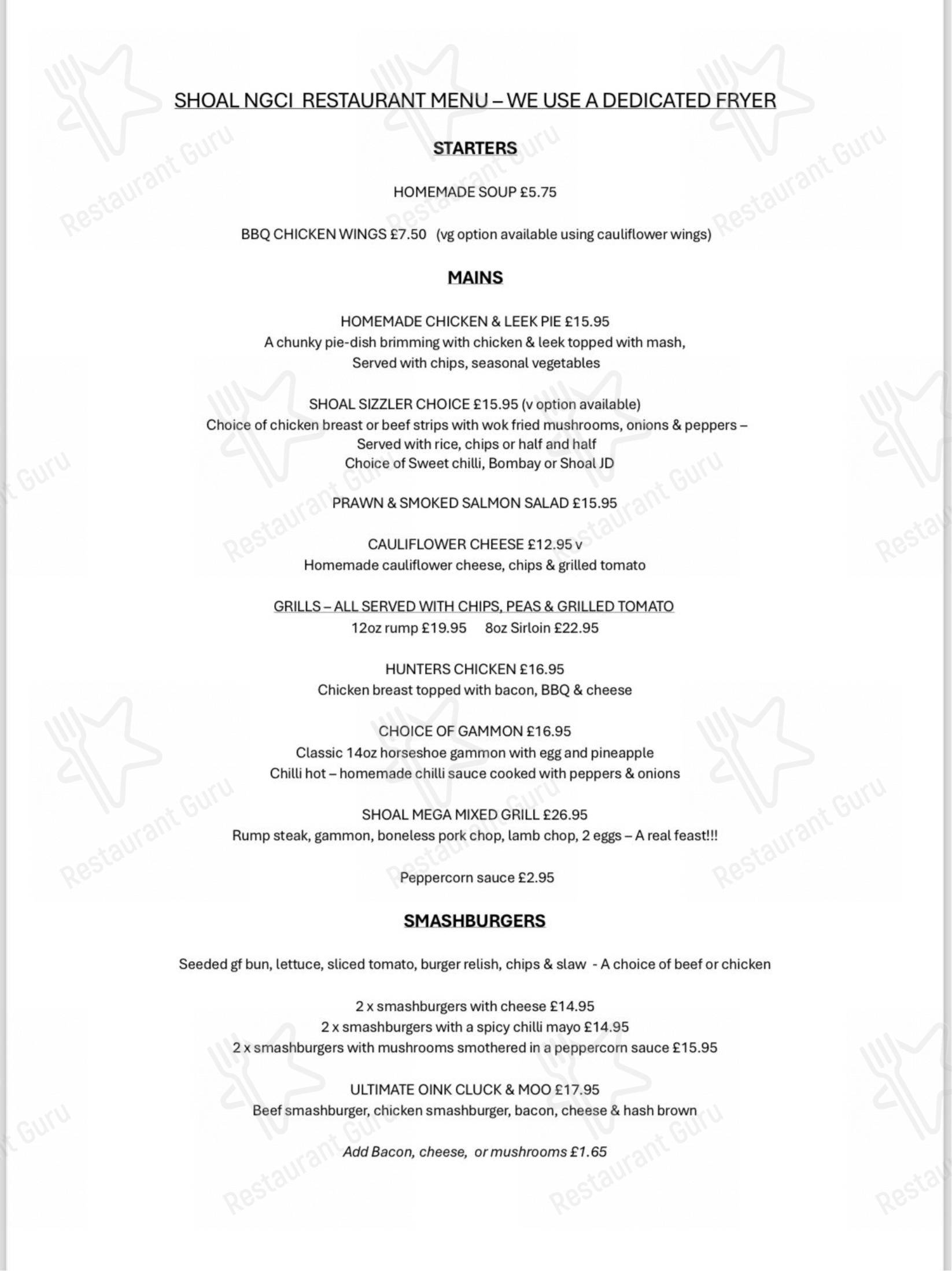 Menu at The Shoal Hill Tavern pub & bar, Cannock