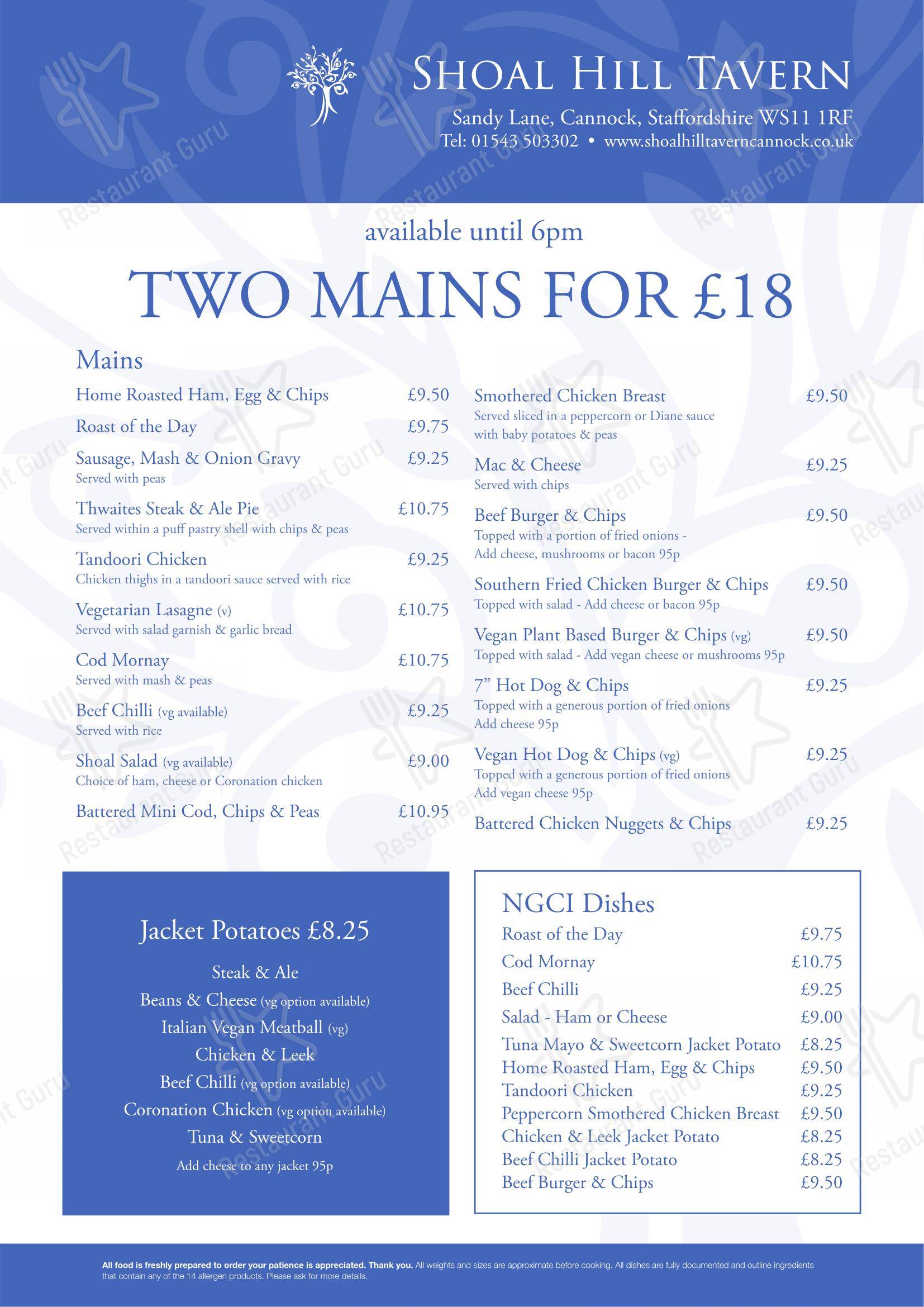 Menu at The Shoal Hill Tavern pub & bar, Cannock