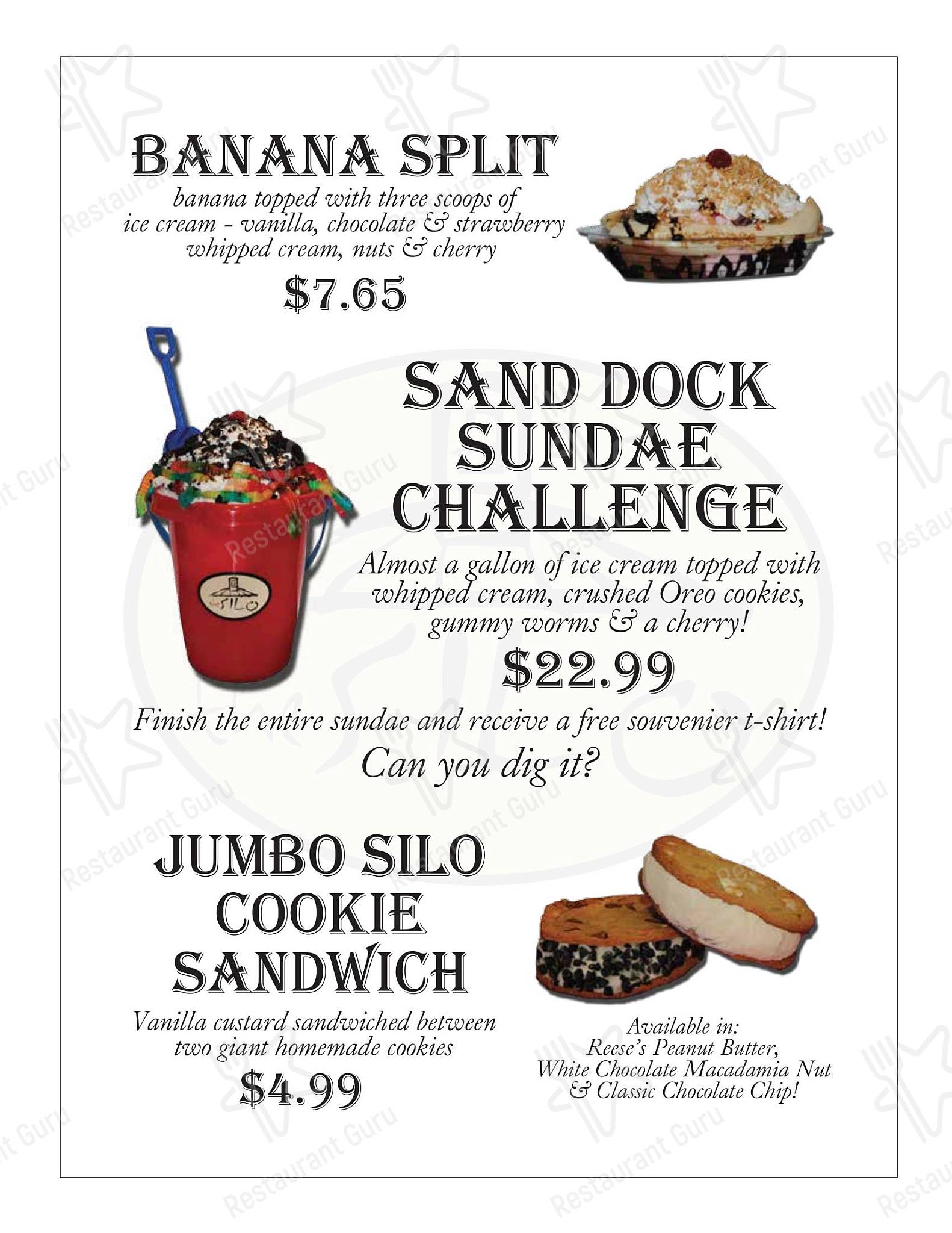Menu at The Silo restaurant, Lewiston