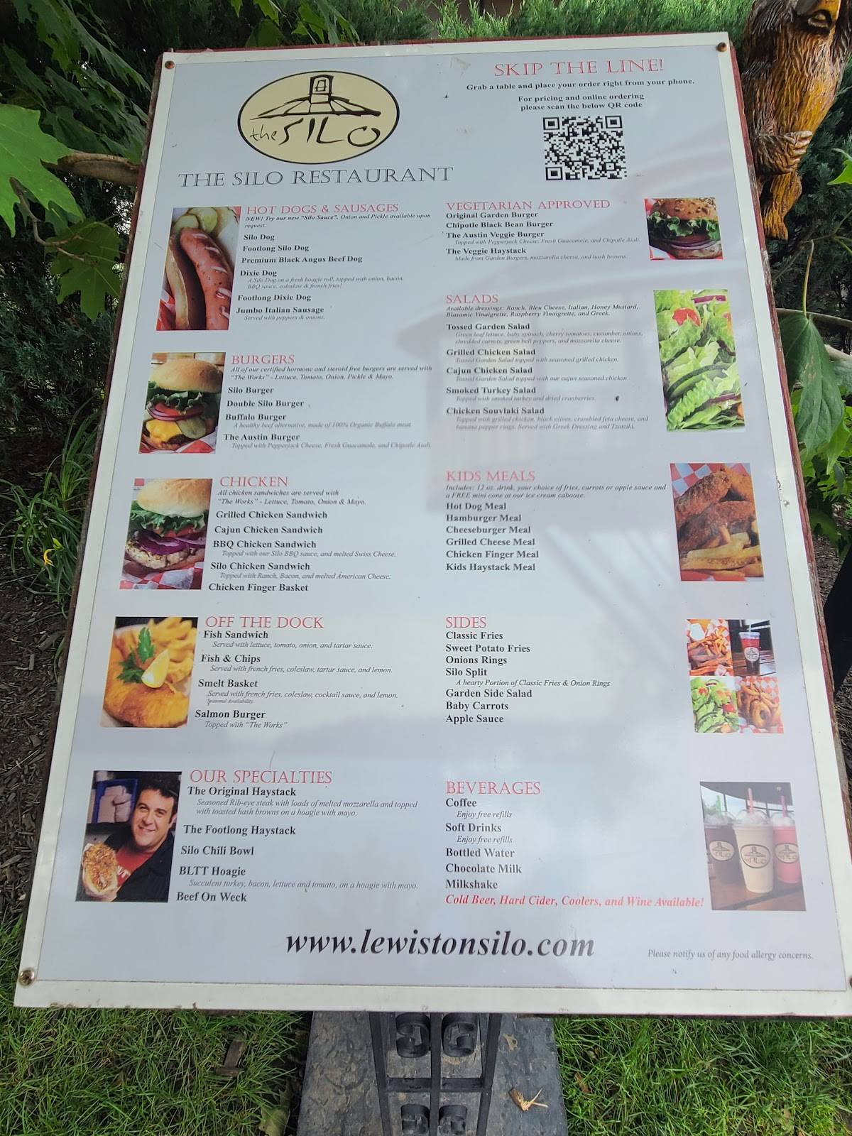 Menu at The Silo restaurant, Lewiston