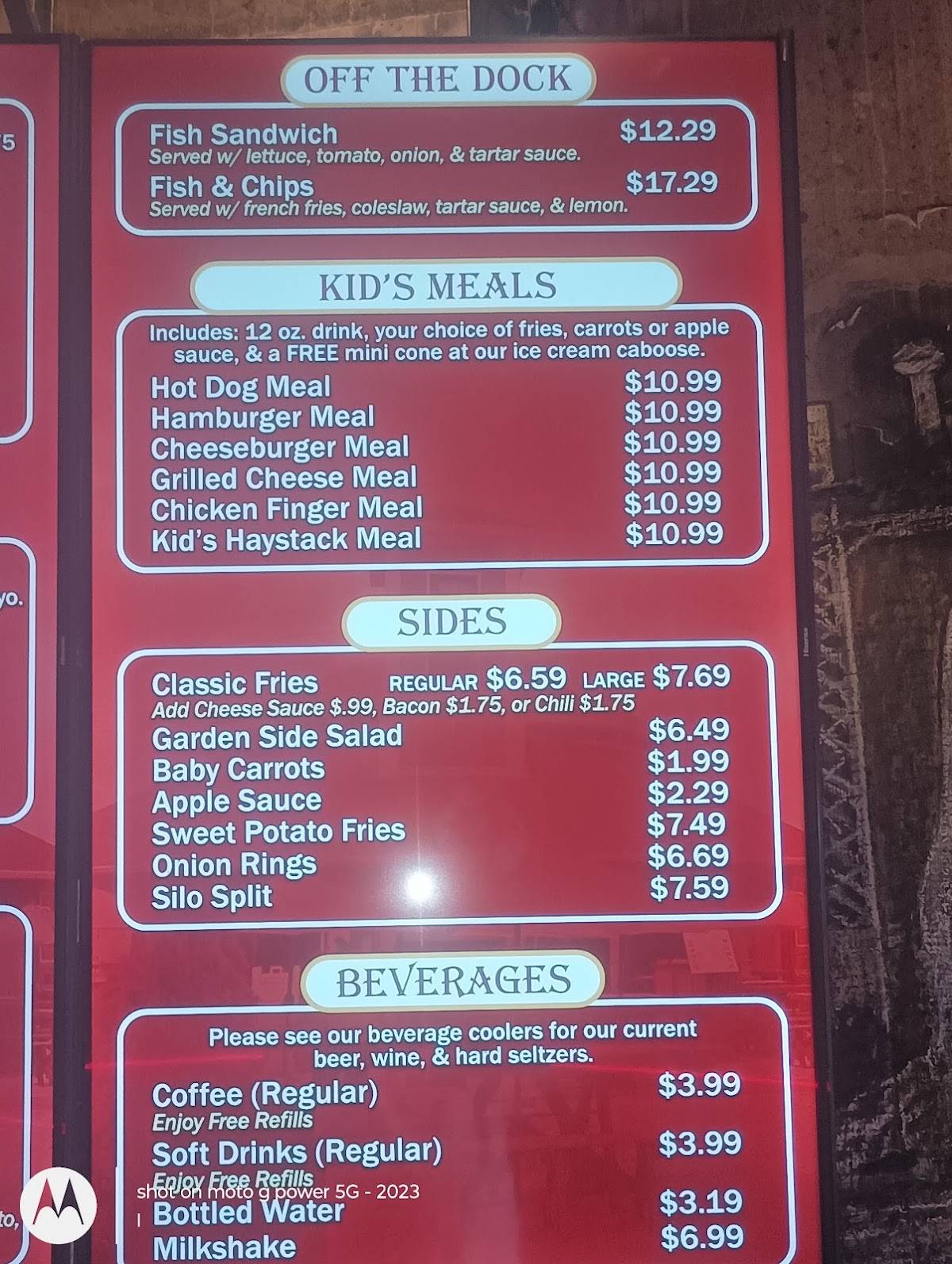 Menu at The Silo restaurant, Lewiston