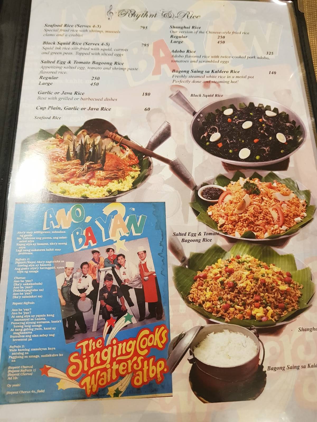 Menu at The Singing Cooks & Waiters Atbp. restaurant, Pasay