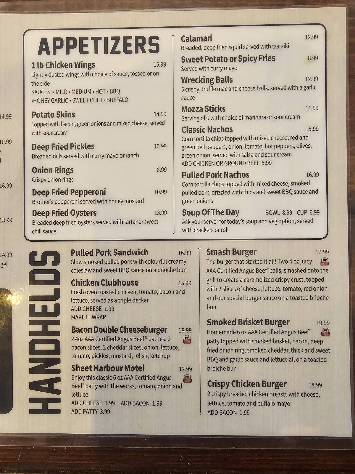 Menu at The Slippery Oyster Licensed Restaurant, Sheet Harbour