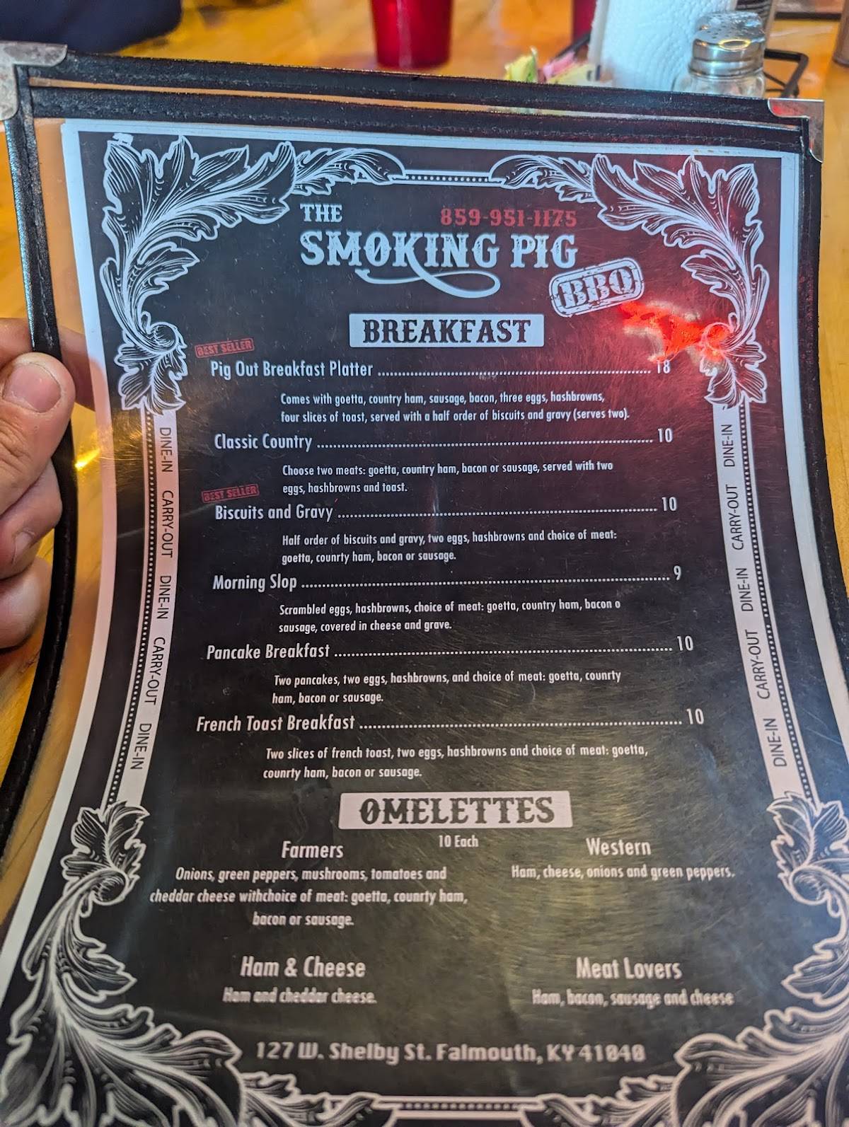 Menu at The Smoking Pig Tavern BBQ, Falmouth