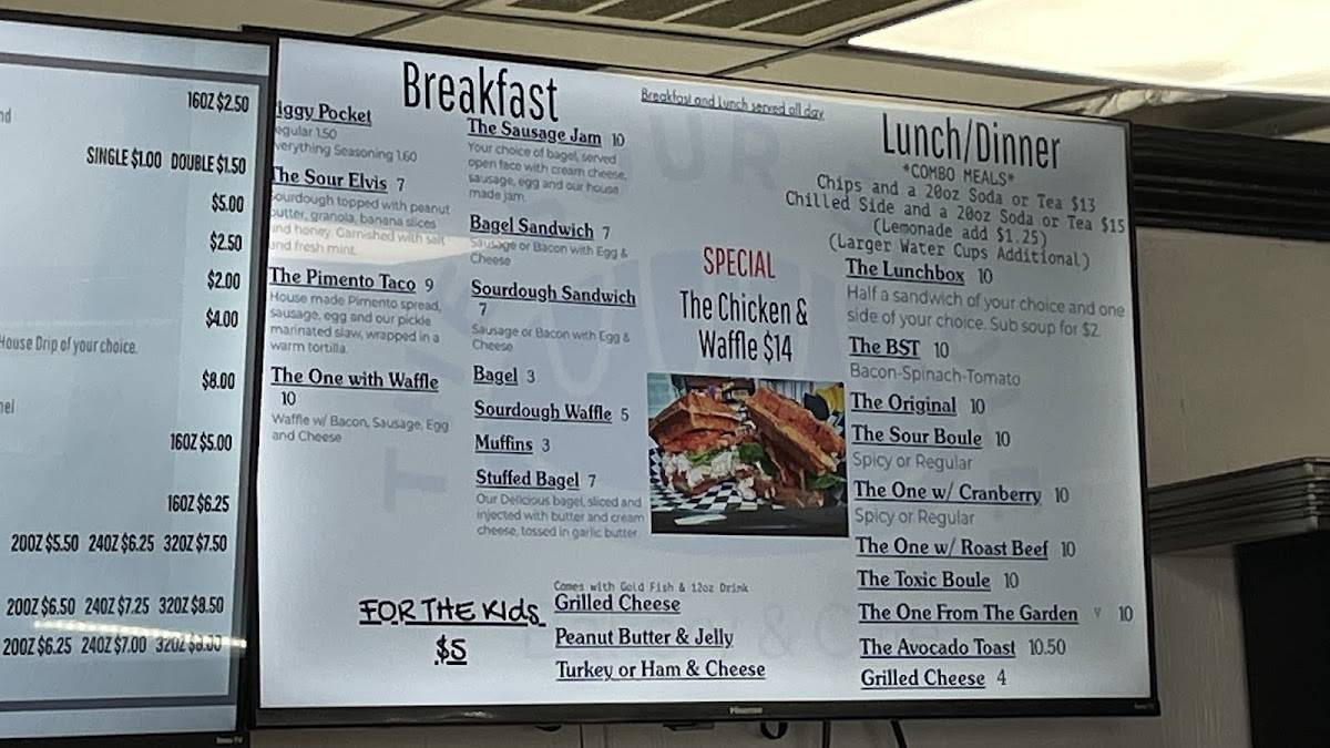 Menu at The Sour Boule cafe, Fort Worth, Southwest Blvd