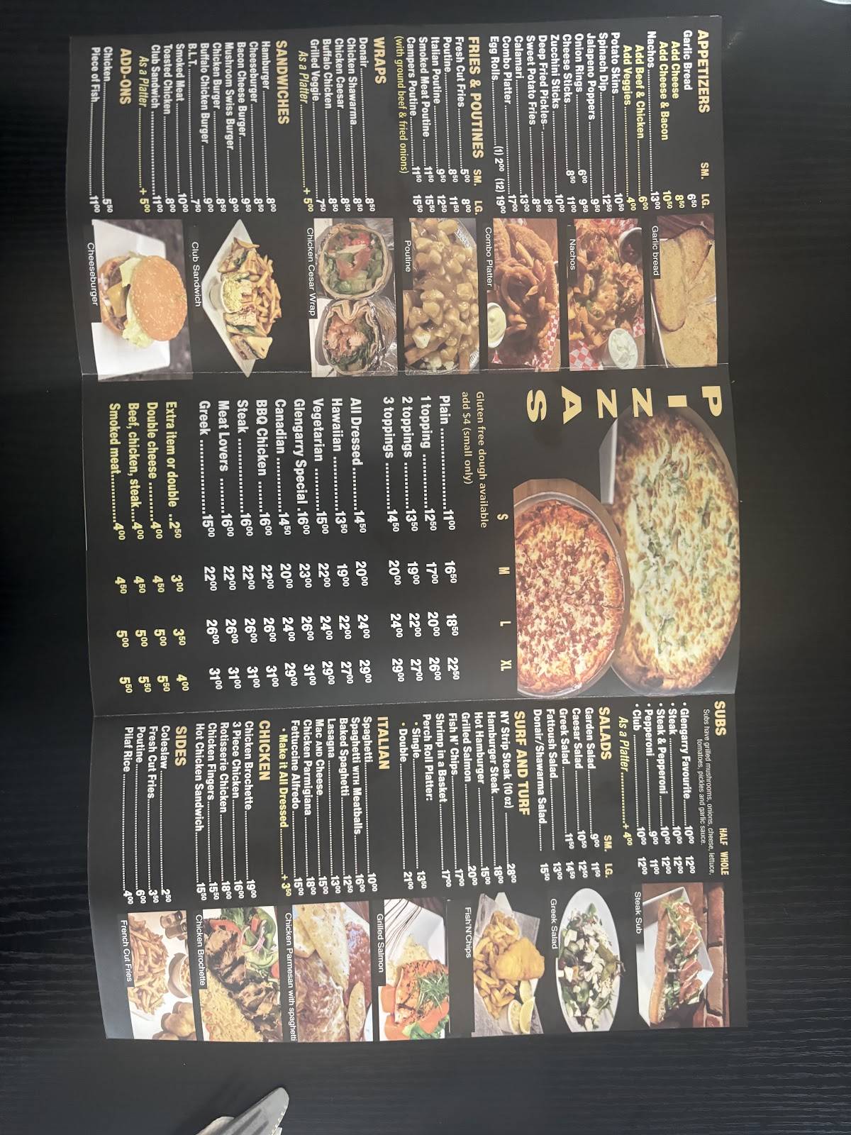 Menu at The South Glengarry Restaurant, South Lancaster