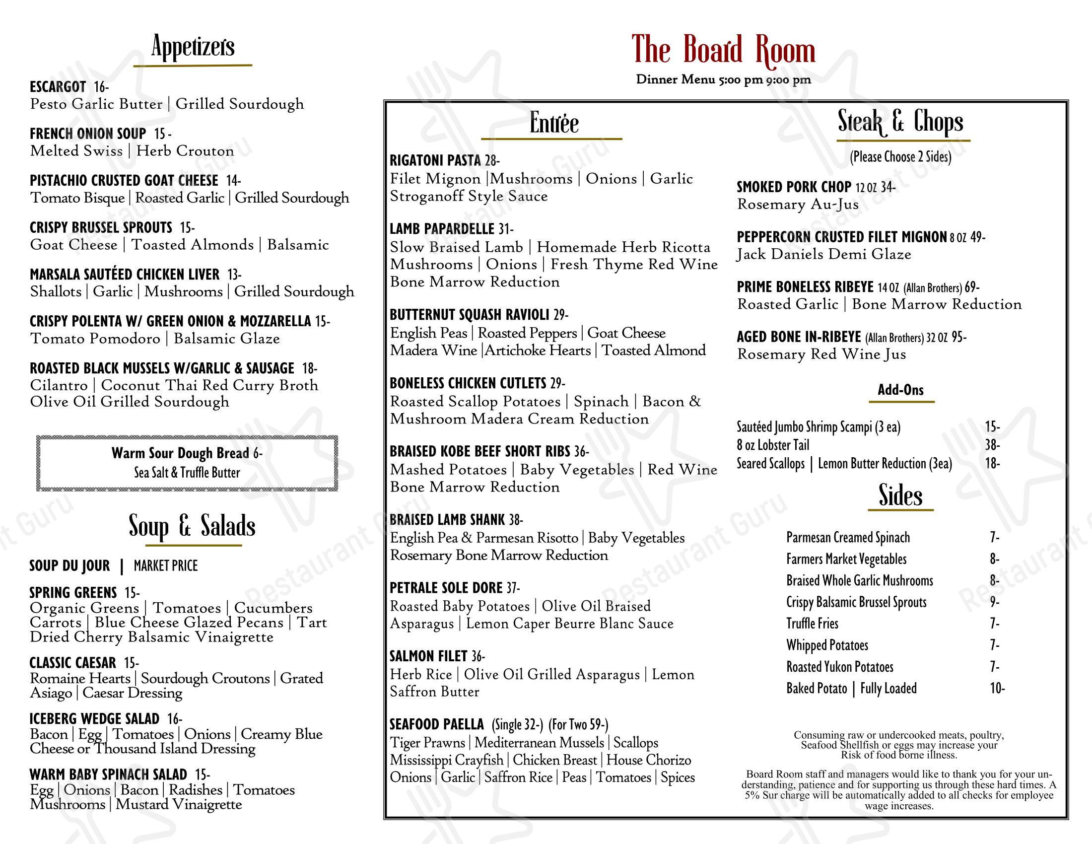 Menu at The Speakeasy Novato restaurant, Novato, 504 Alameda del Prado
