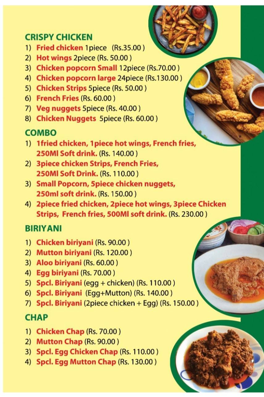 Menu at The Spice Box, Kolkata
