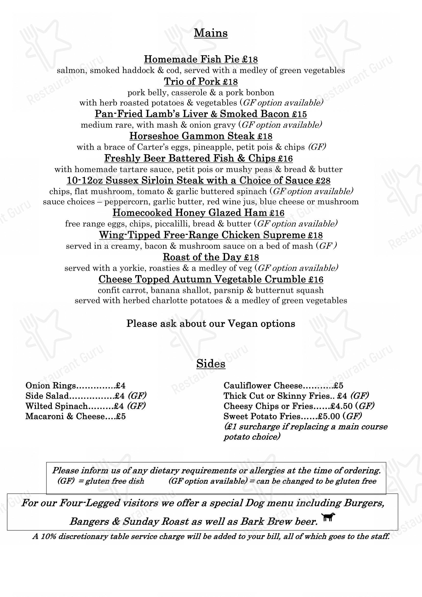Menu at The Squirrel Inn pub & bar, Battle
