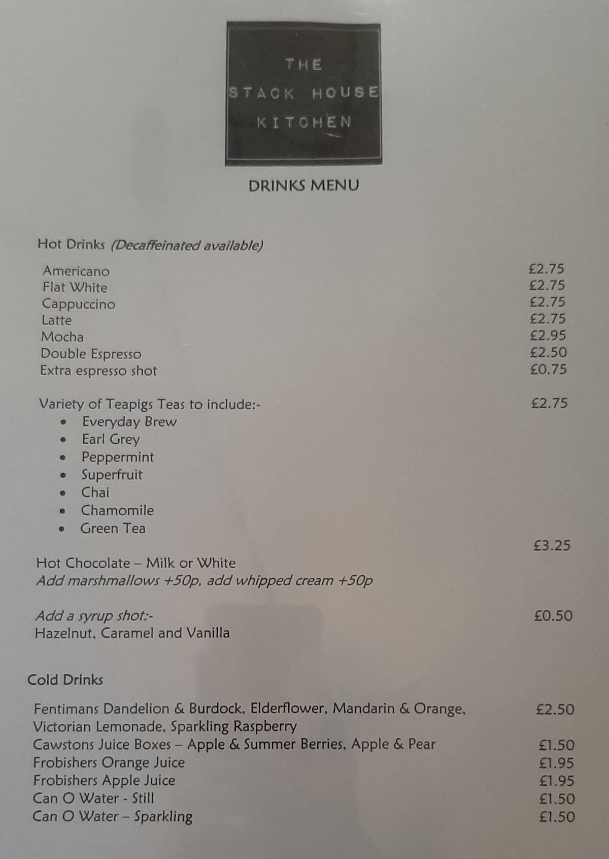 Menu at Stack Kitchen at Baggeridge cafe, Dudley