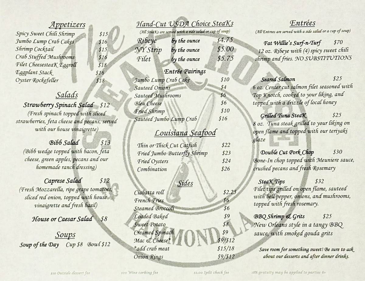 Menu at The SteaKhouse, Hammond, 200 SW Railroad Ave