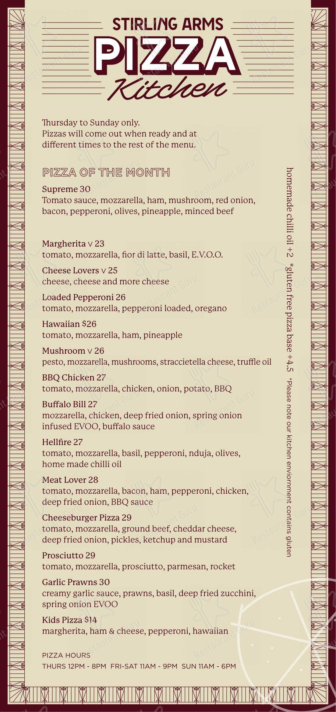 Menu at The Stirling Arms Hotel pub & bar, Guildford