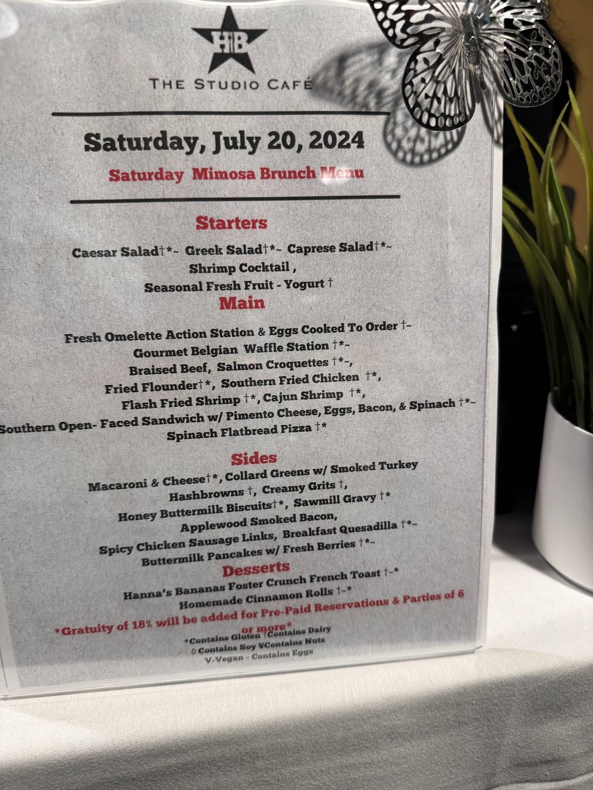 Menu at The Studio Cafe Operated by Hanna Brothers, Fayetteville, 461 ...
