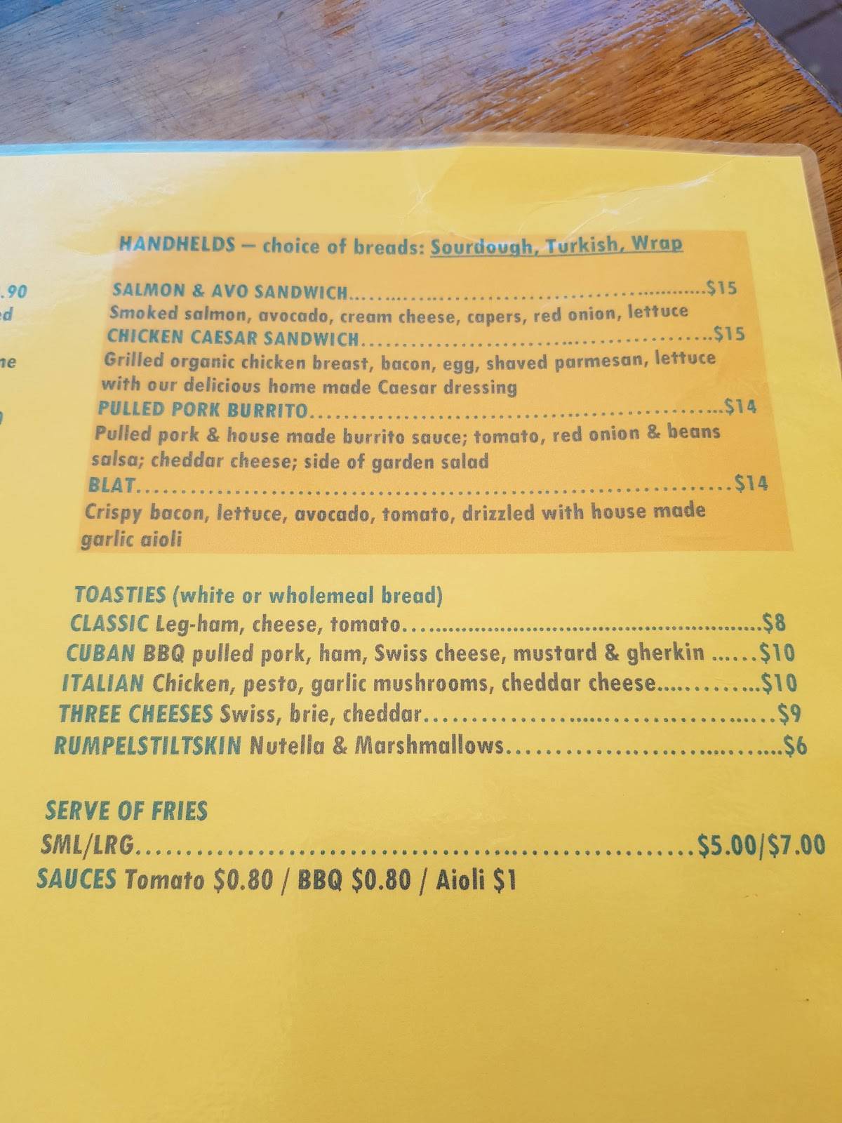 Menu at The Surfy pub & bar, Port Douglas, Mowbray St