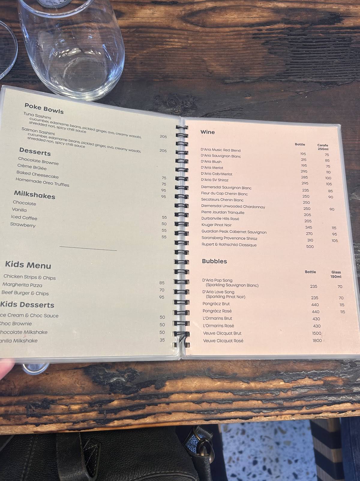 Menu at The Terrace @ D'Aria restaurant, Cape Town