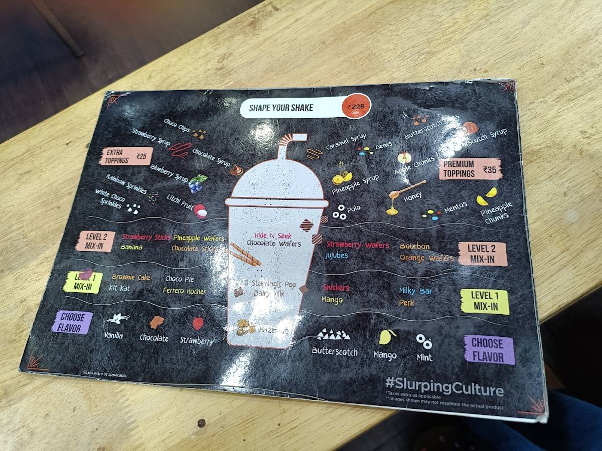 Menu at The Thickshake Factory, Kakinada