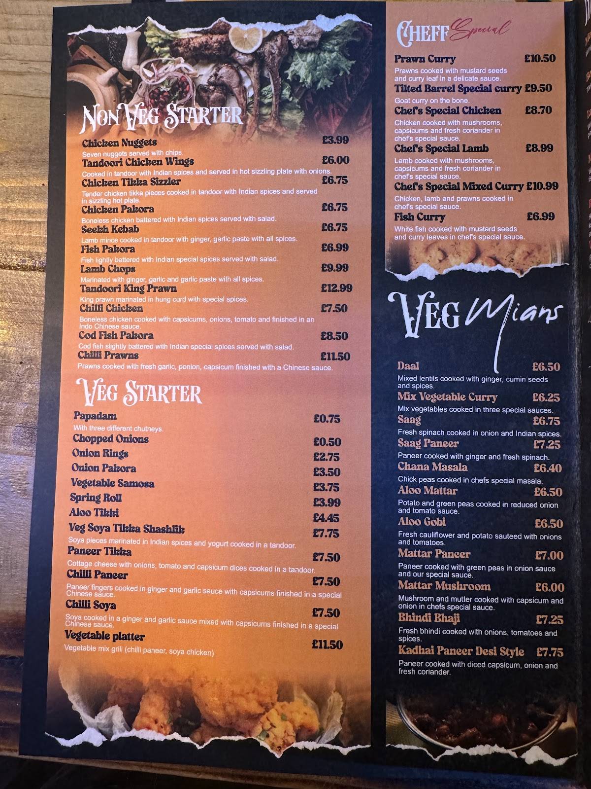 Menu at The Tilted Barrel, Tipton