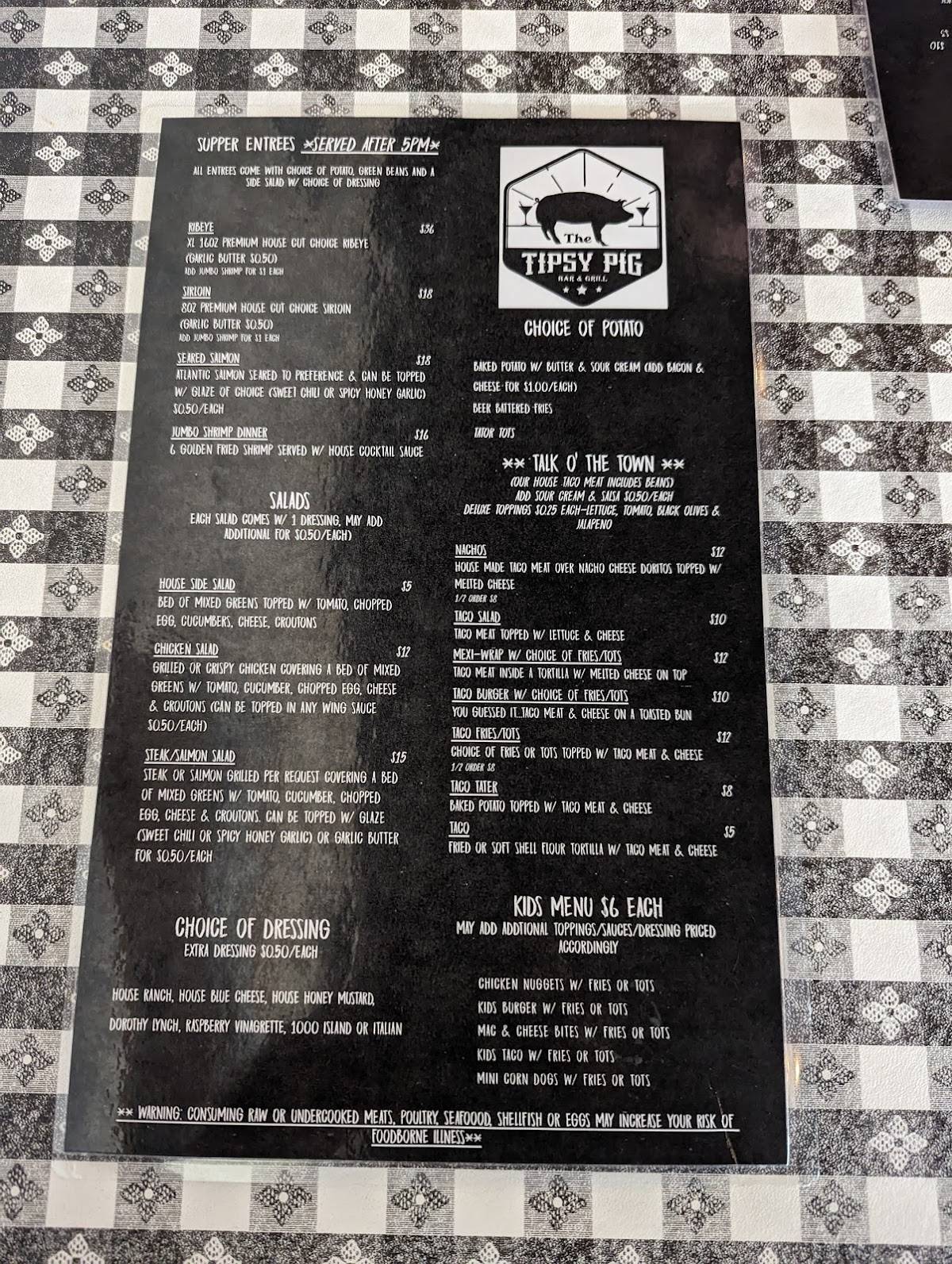 Menu at The Tipsy Pig pub & bar, Tekamah