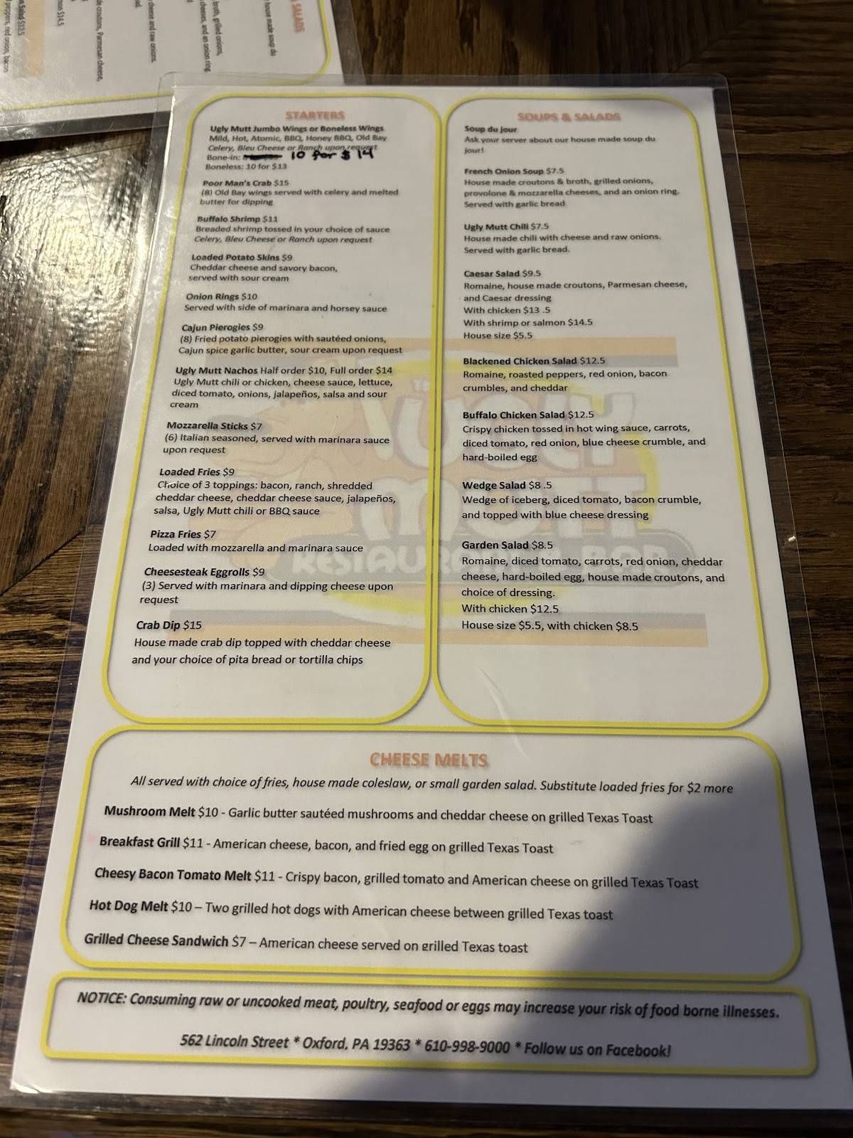 Menu at The Ugly Mutt Restaurant and Bar, Oxford