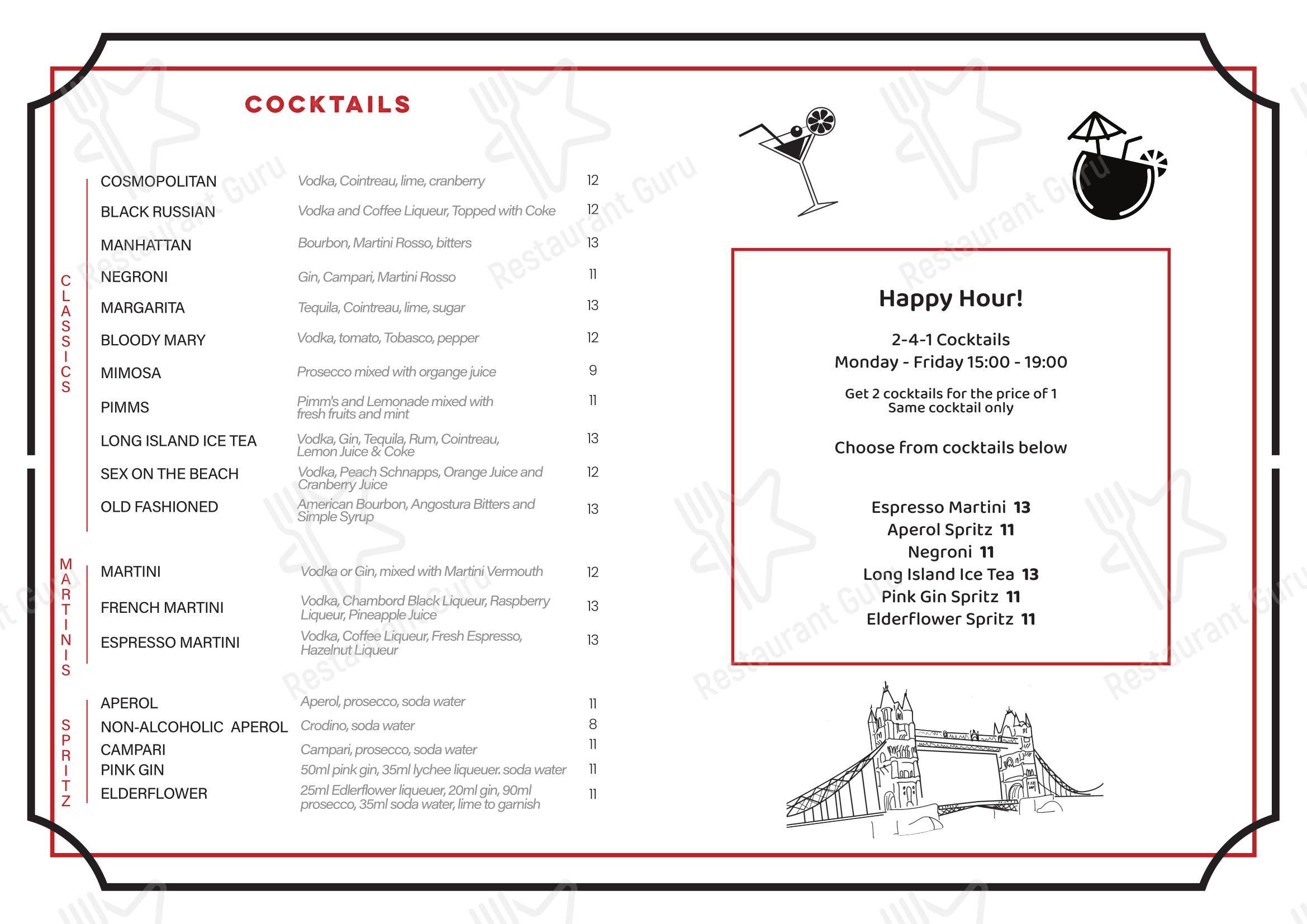 Menu at The Vault 1894 pub & bar, London