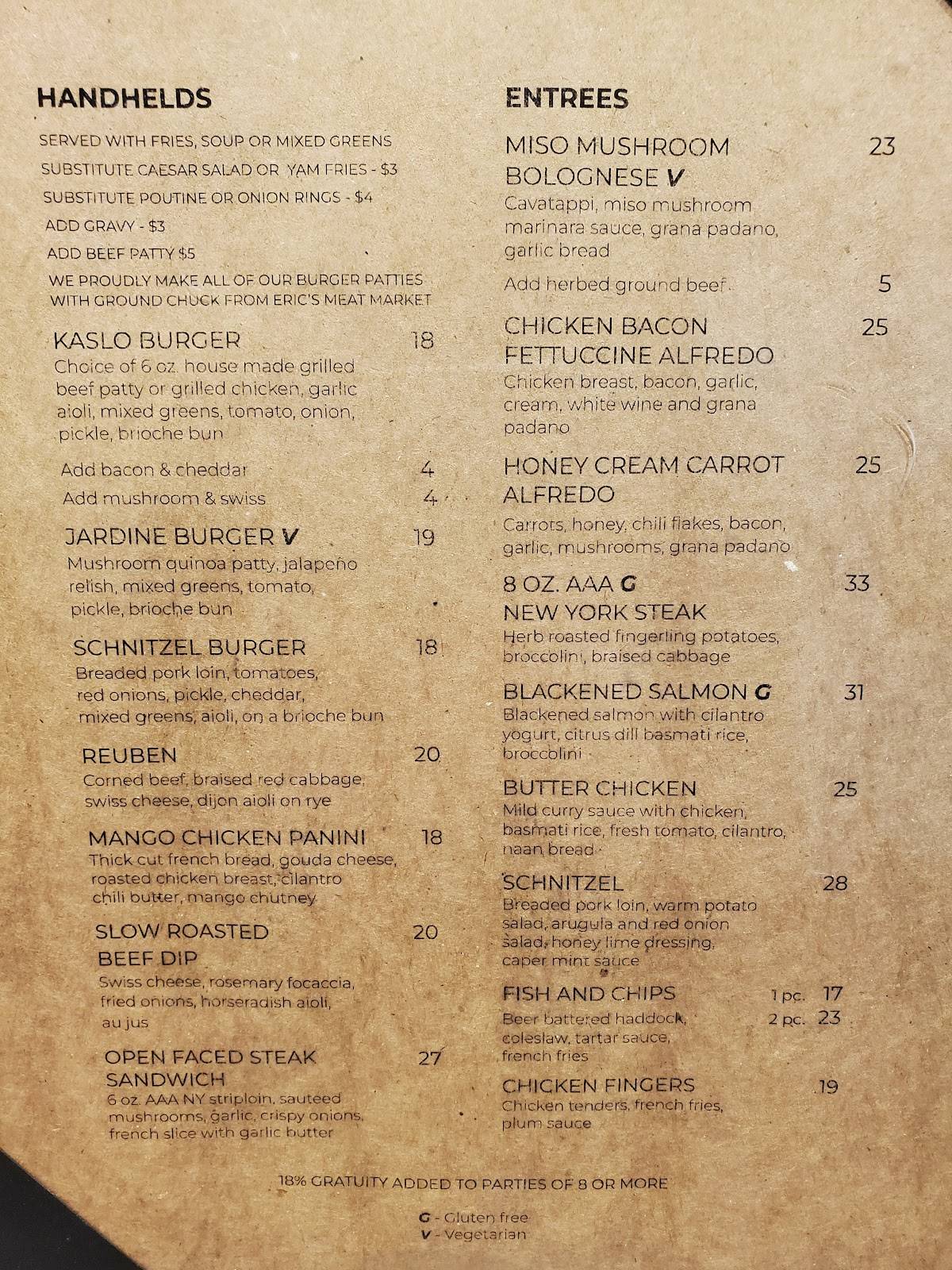 Menu at The Waypoint Restaurant & Bar, Kaslo