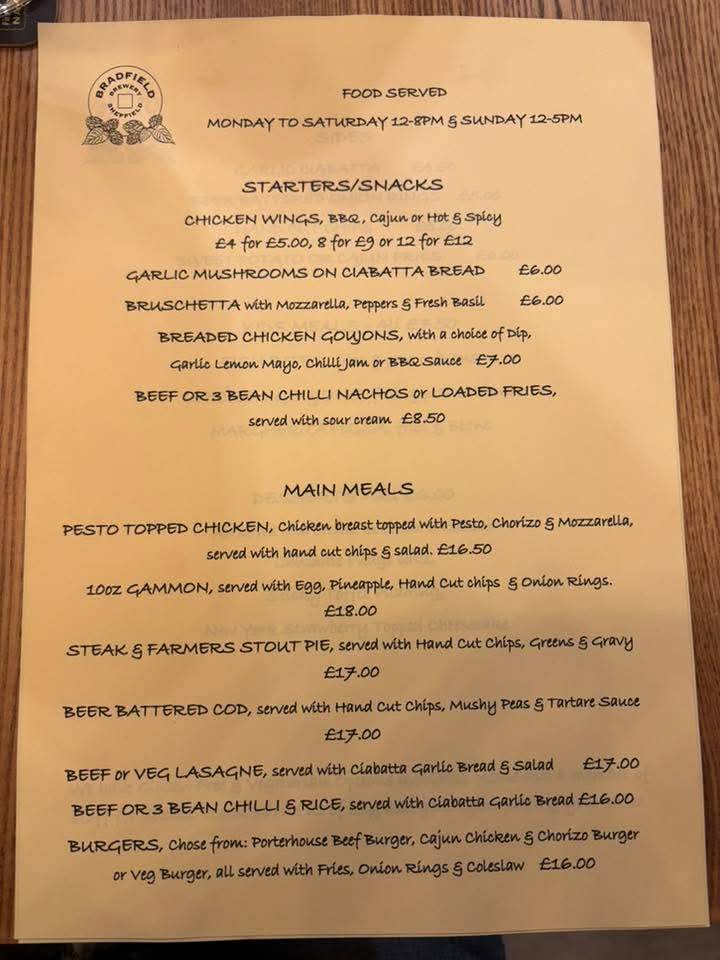 Menu at The Wharncliffe Arms pub & bar, Sheffield, 72 Main Rd