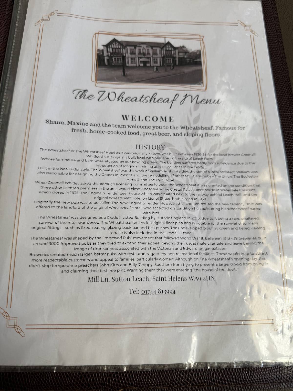 Menu at The Wheatsheaf pub & bar, St Helens, Mill Ln