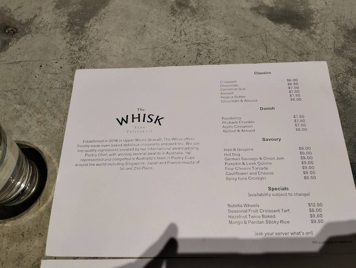Menu at The Whisk Fine Patisserie, Brisbane City