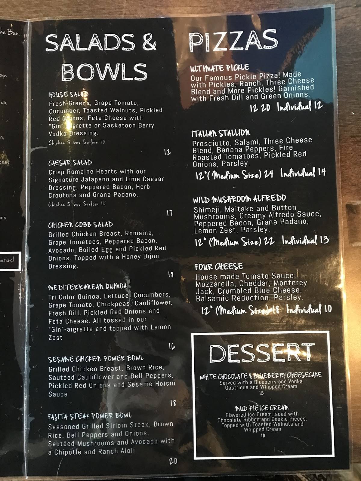 Menu at The Whiskey District steakhouse, Medicine Hat