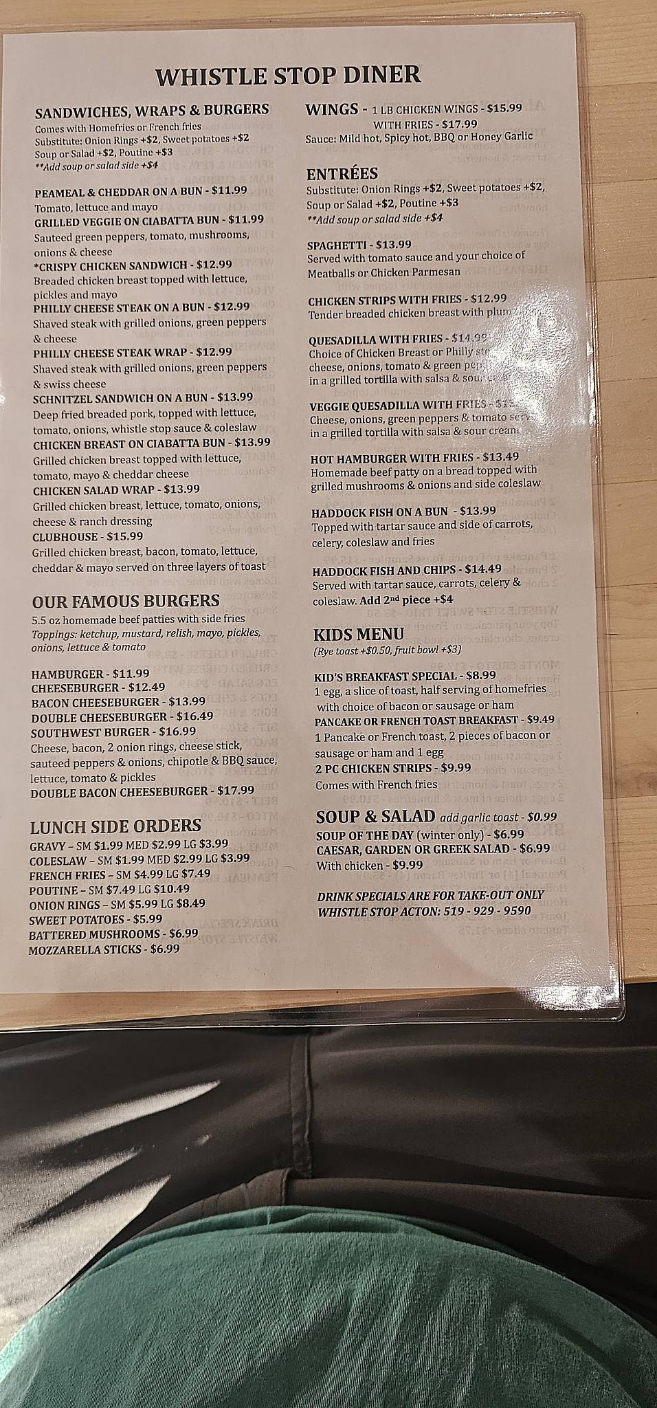 Menu at The Whistle Stop Acton restaurant, Acton