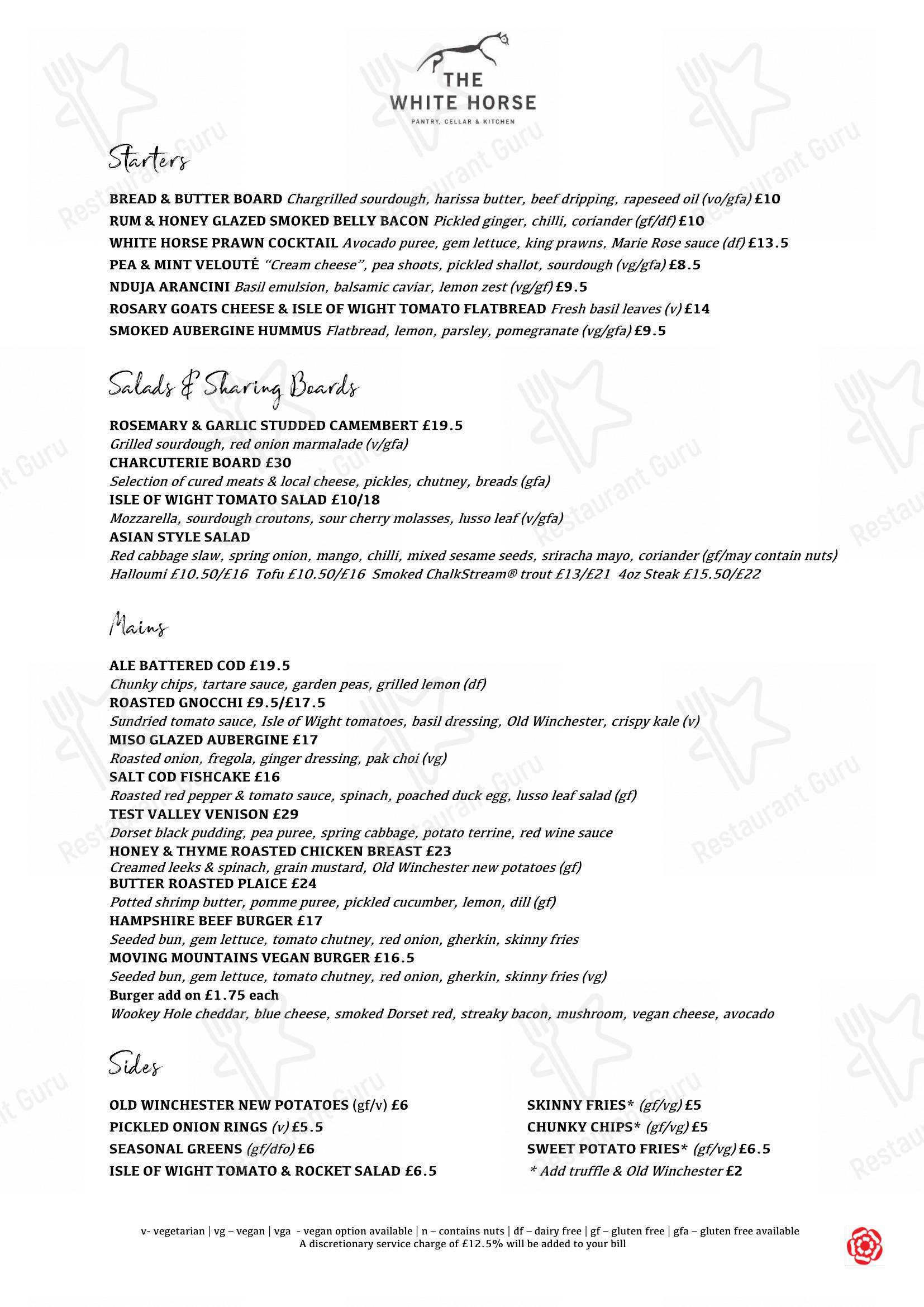 Menu at The White Horse Otterbourne pub & bar, Winchester