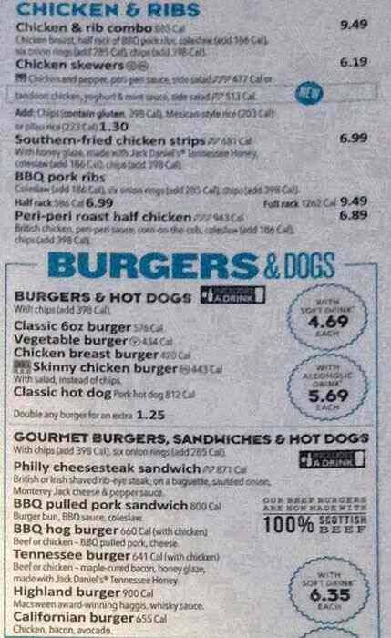 Menu at The White Lady - JD Wetherspoon pub & bar, Edinburgh