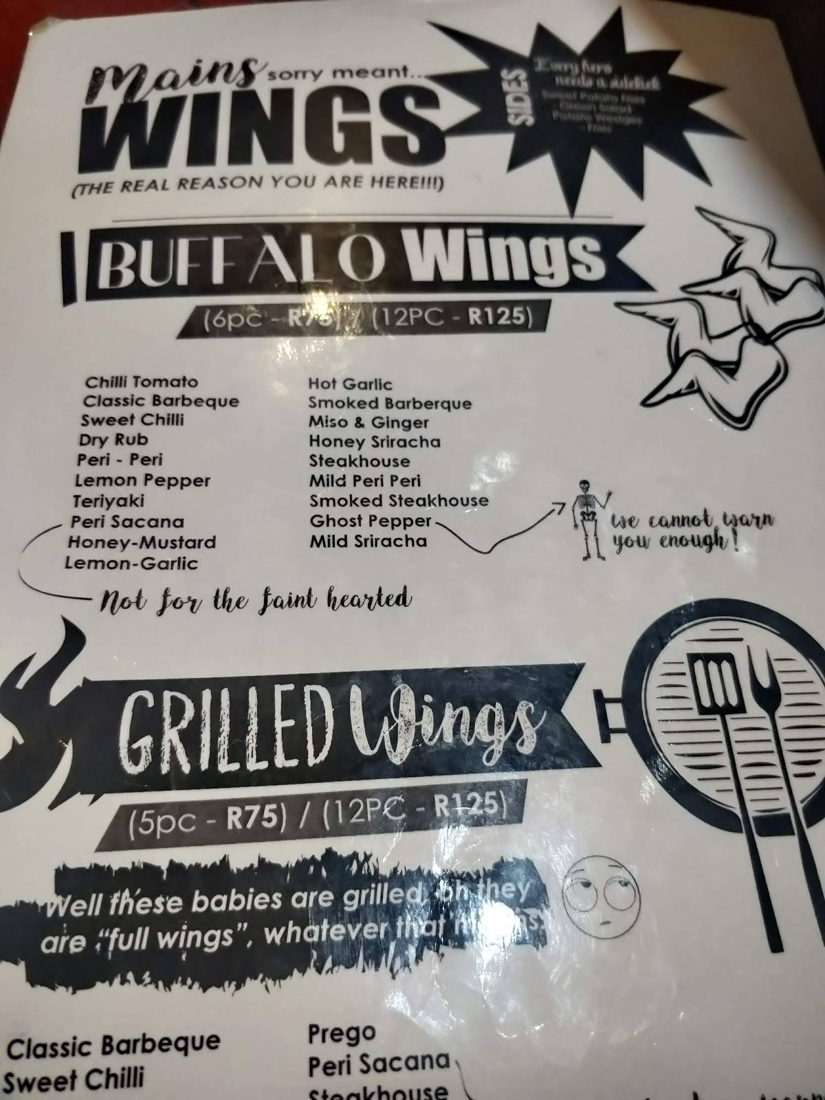 Menu at The Wing Republic - Pretoria, Pretoria