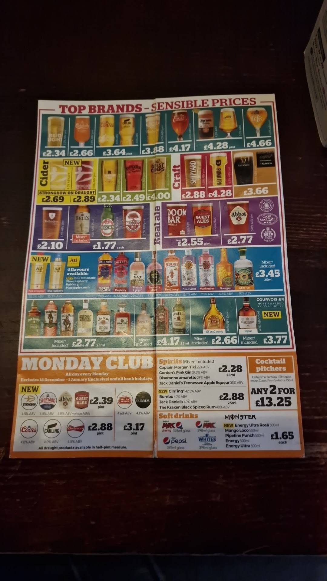 Menu at The Winter Gardens - JD Wetherspoon pub & bar, Harrogate